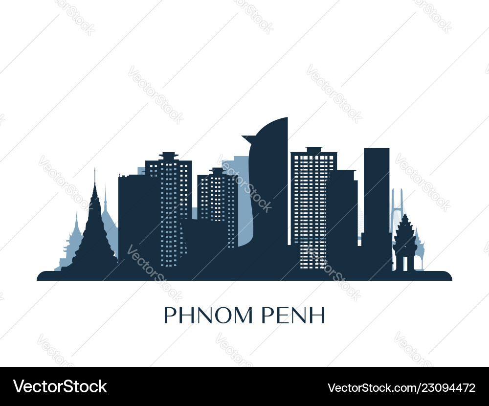 Phnom penh skyline monochrome silhouette Vector Image