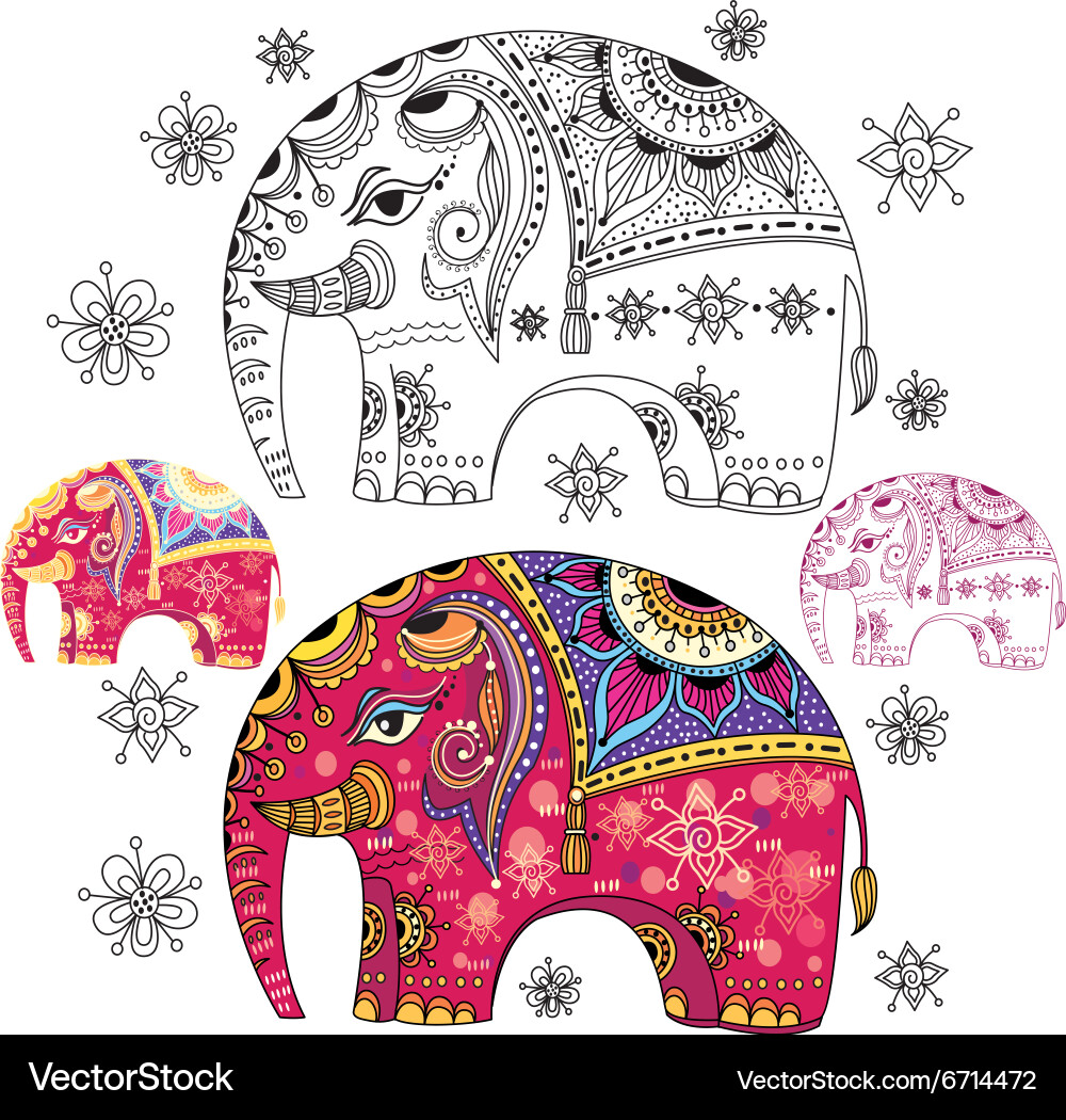 Set of abstract decorative elephants Royalty Free Vector