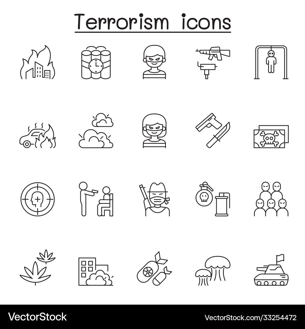 Set terrorism related line icons contains Vector Image