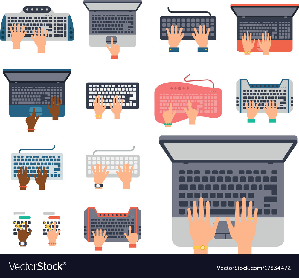 Users hands on keyboard and mouse of computer Vector Image