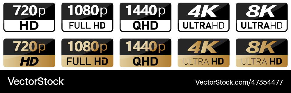 Black white and golden video or screen resolution Vector Image