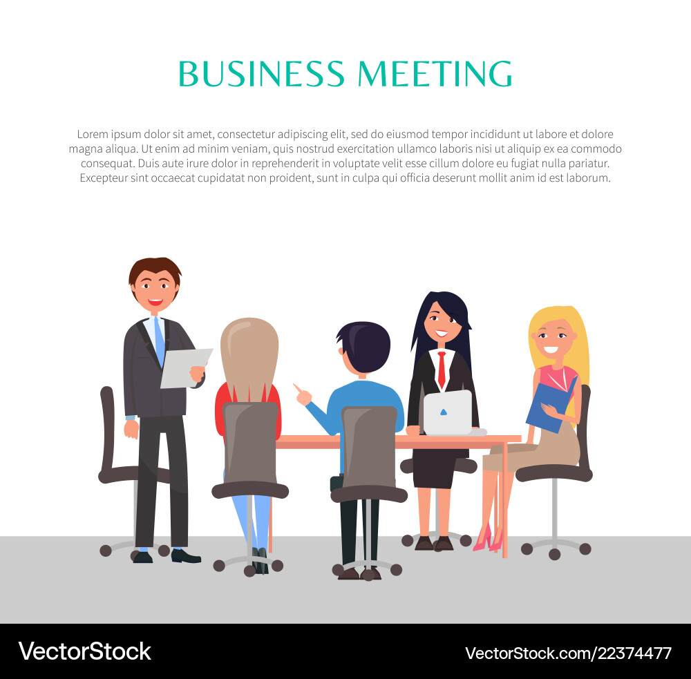 Business meeting poster with workers around table Vector Image