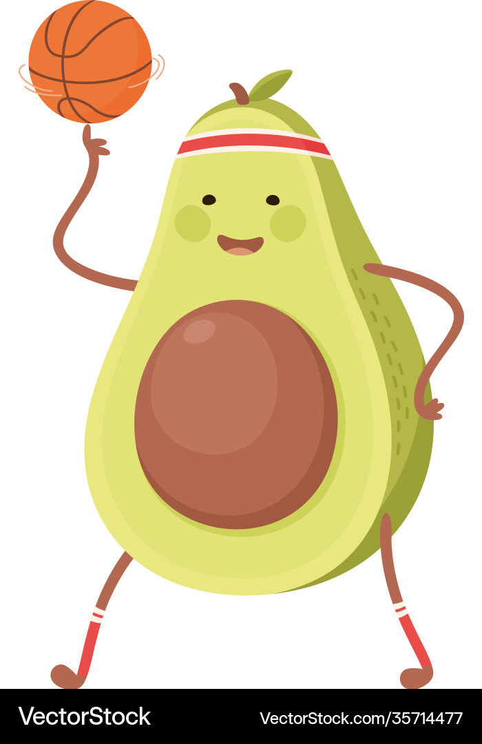 Cute avocado playing basketball funny fruit Vector Image