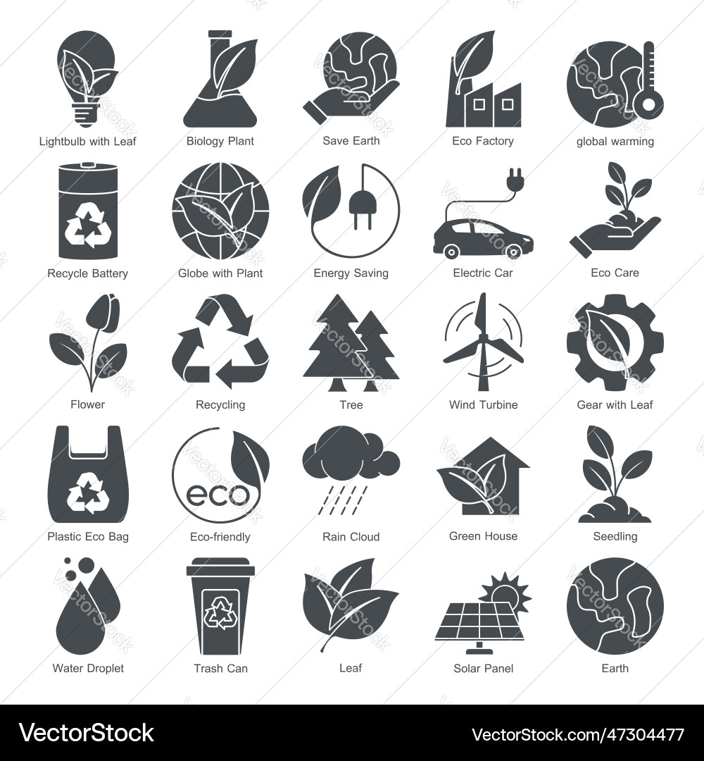 Ecology and environment set glyph icon symbol Vector Image