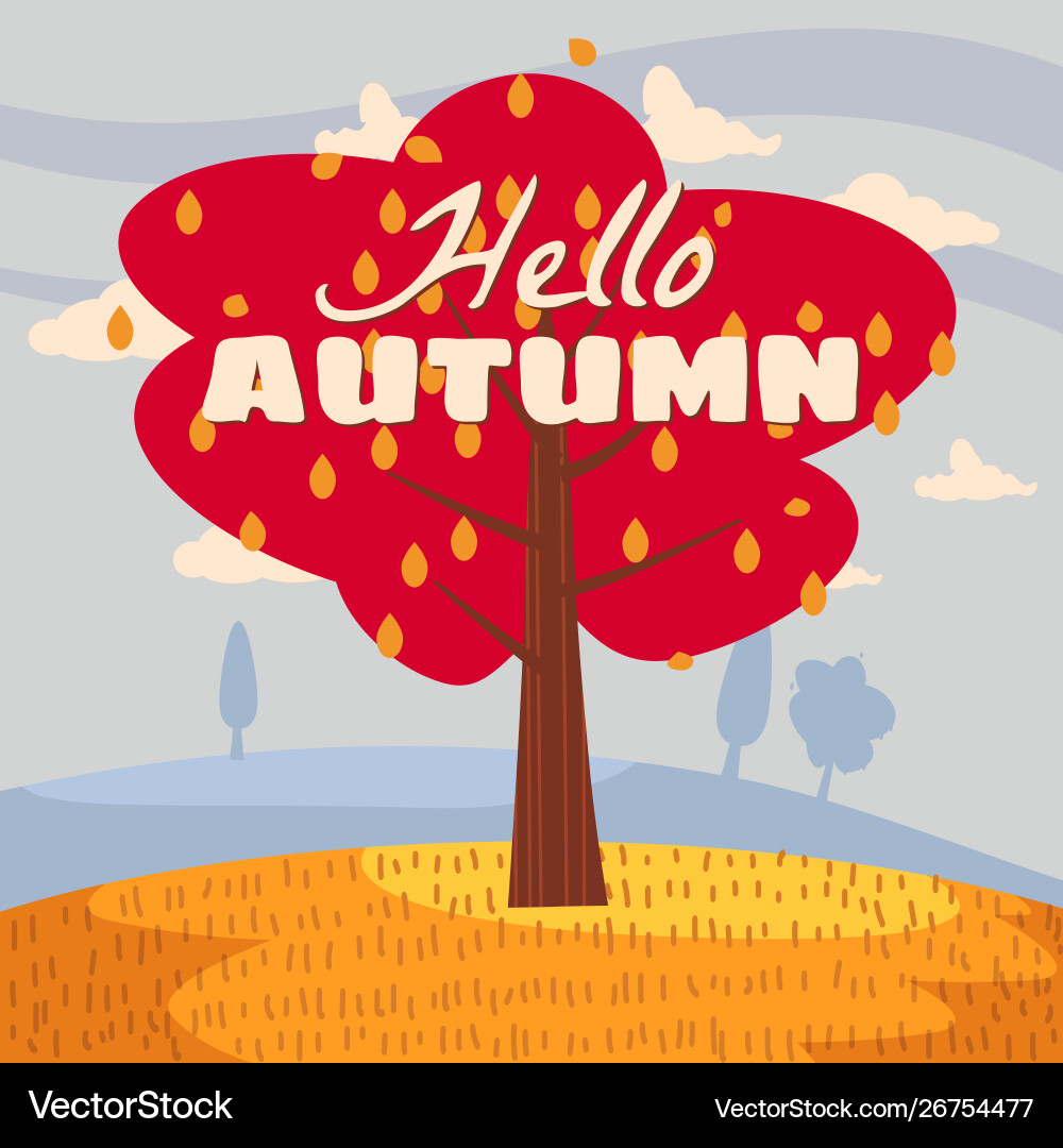 Hello autumn landscape lonely tree in trend style Vector Image