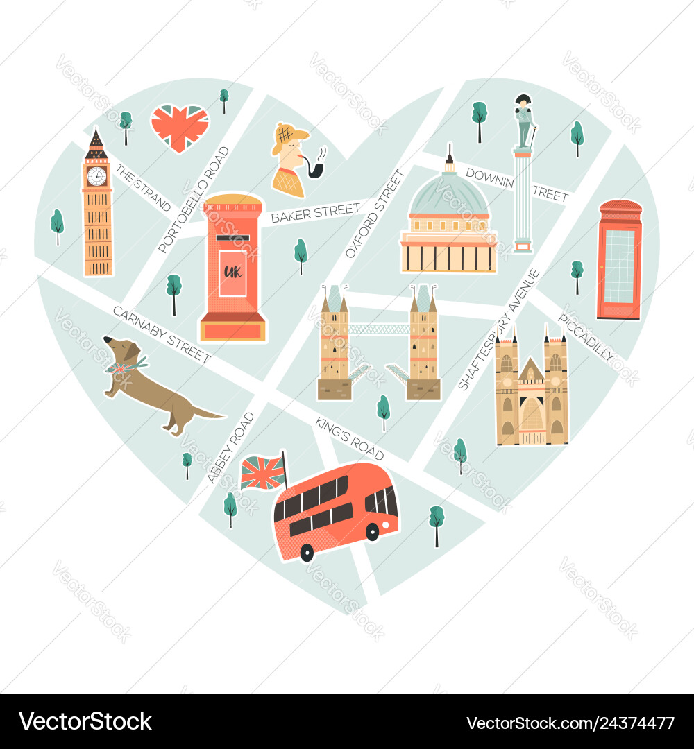 Map london with landmarks symbols Royalty Free Vector Image