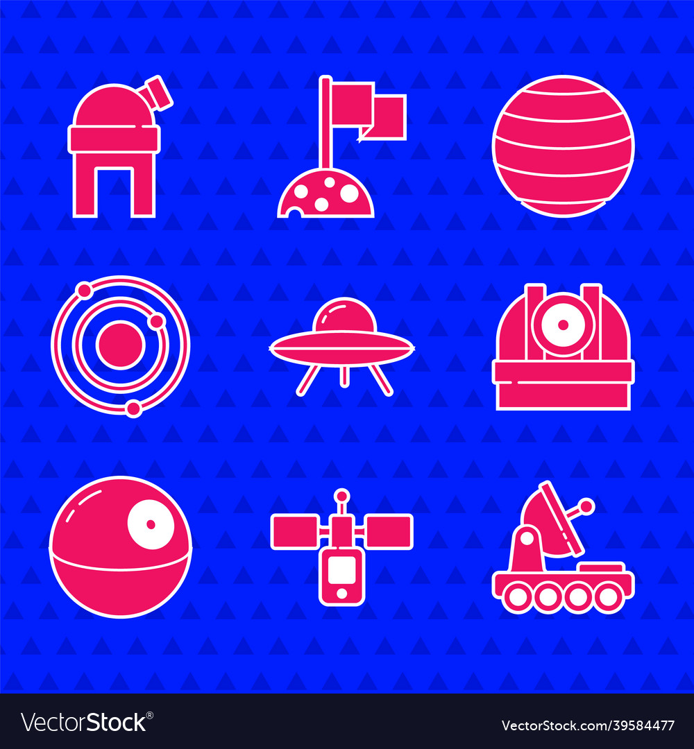 Set ufo flying spaceship satellite mars rover Vector Image