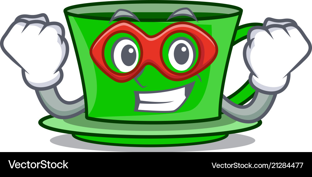 Super hero green tea character cartoon Royalty Free Vector