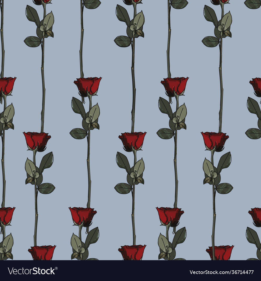 Vertically aligned red roses seamless pattern Vector Image