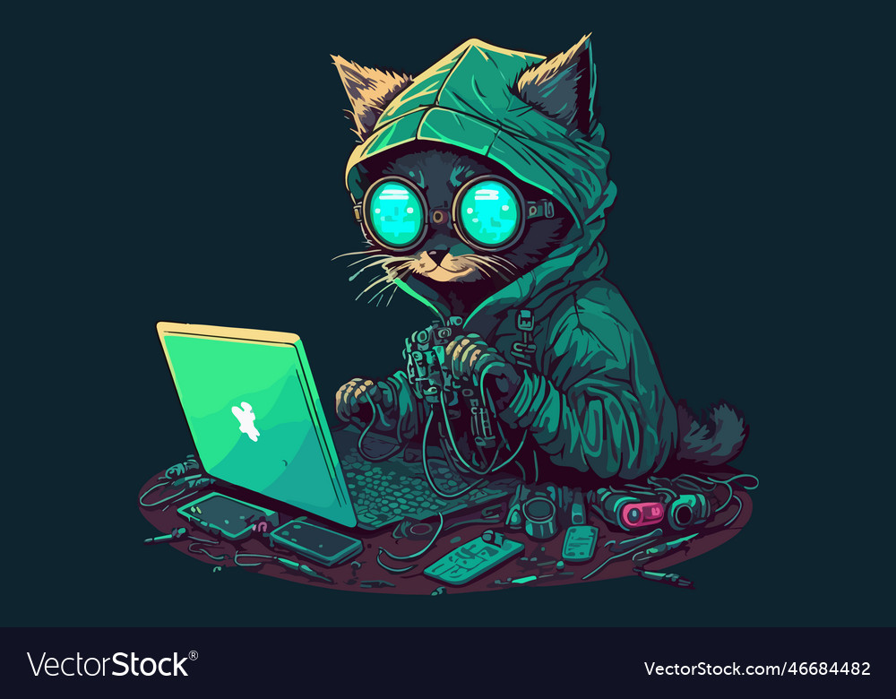Cat hacker Royalty Free Vector Image - VectorStock Cat hacker Royalty Free Vector Image - VectorStock