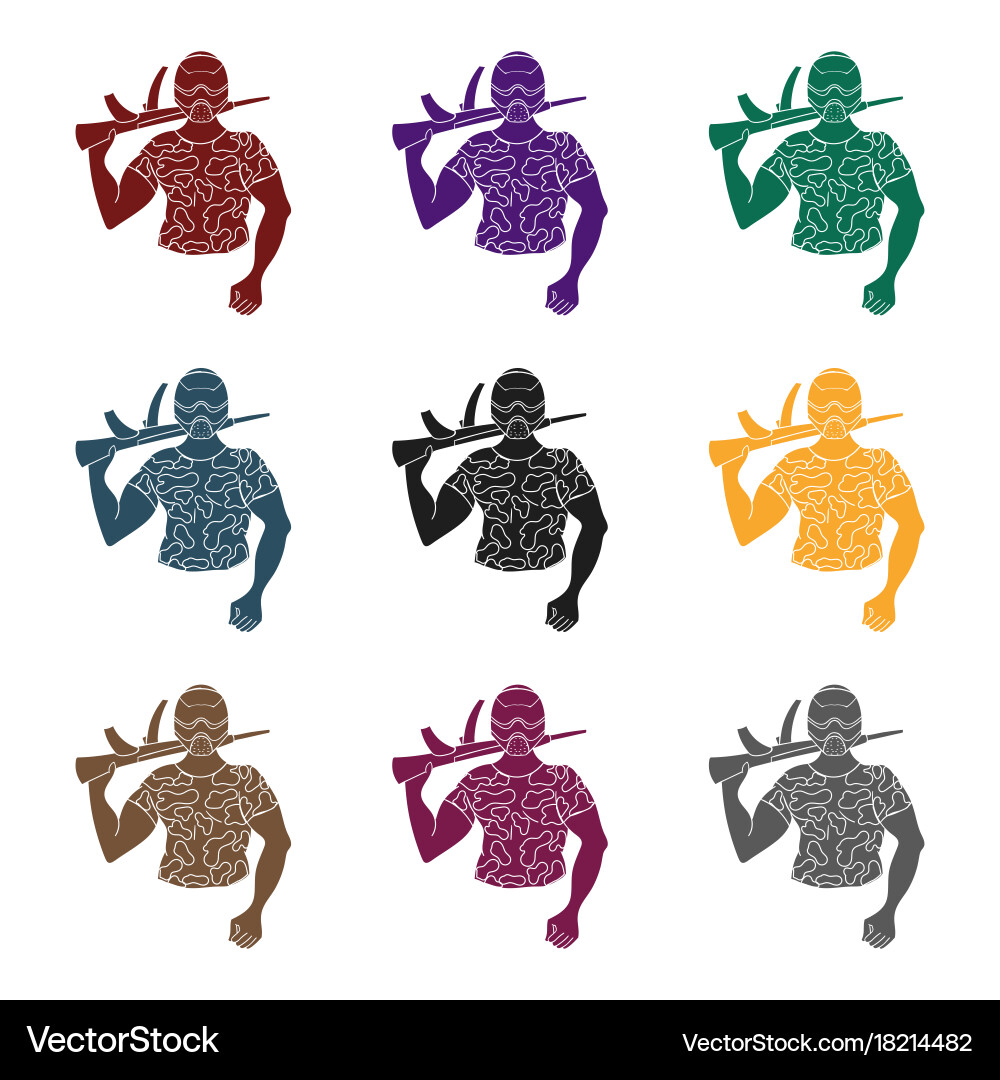 Paintball player icon in black style isolated Vector Image