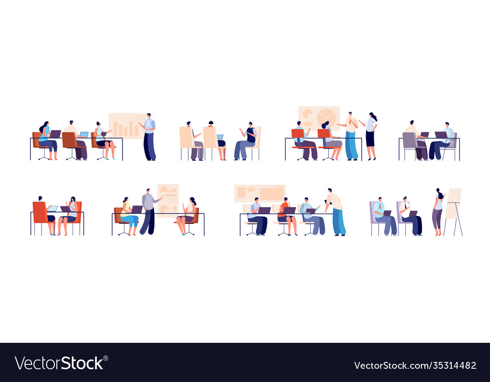 People on business training persons with computer Vector Image