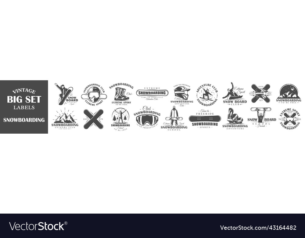 Set of vintage snowboarding labels Royalty Free Vector Image