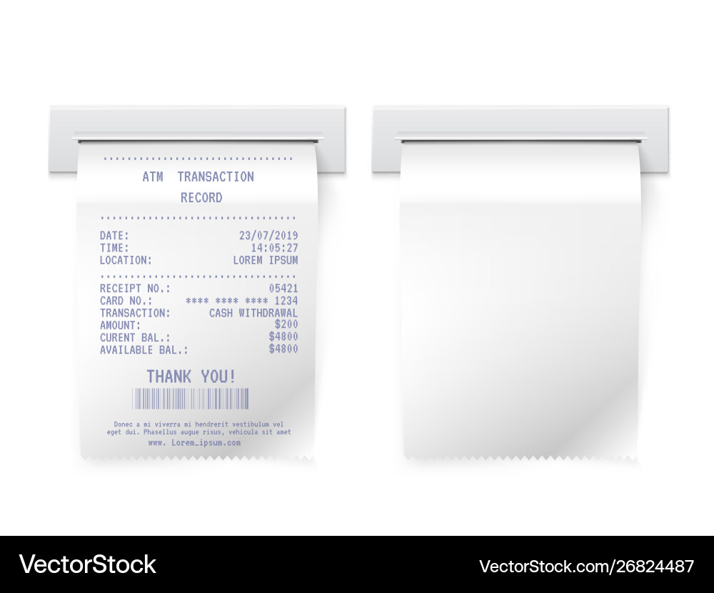 Atm bill in slot realistic Royalty Free Vector Image