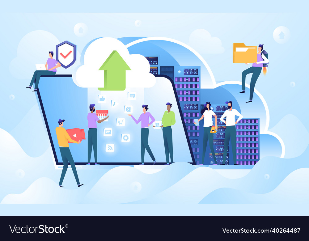 Cloud computing service group of people working Vector Image