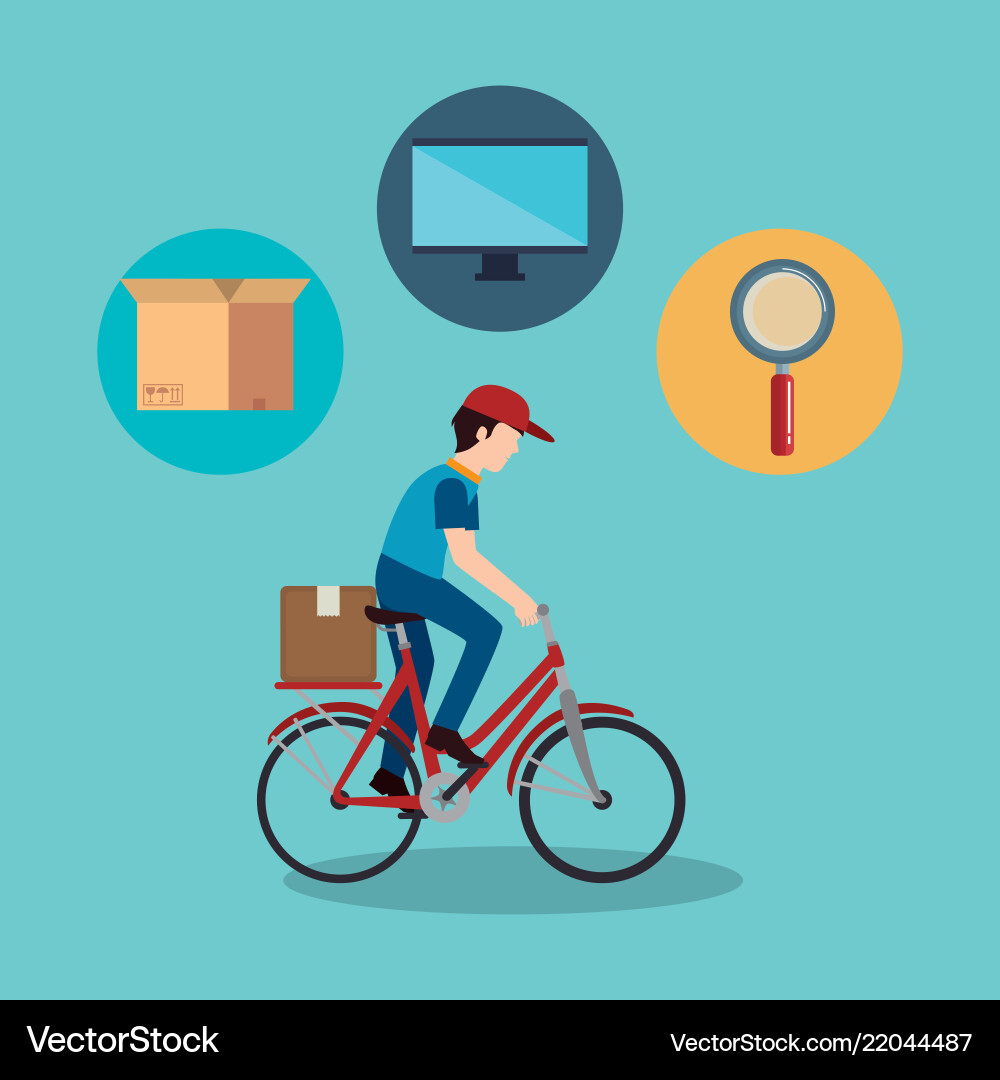 Delivery service worker character with set icons Vector Image