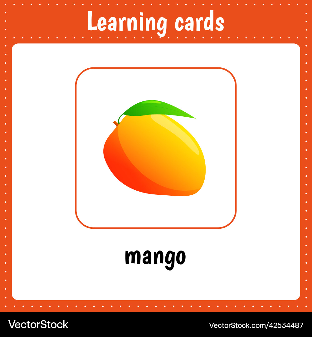 Learning cards for kids fruits mango Royalty Free Vector