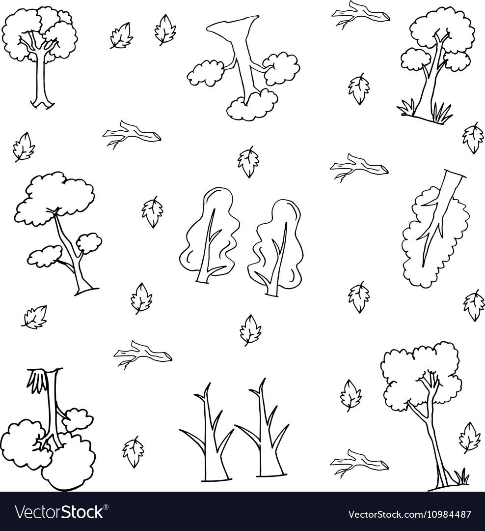 On white backgrounds tree doodles Royalty Free Vector Image