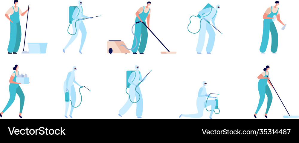 People cleaning young householders isolated Vector Image