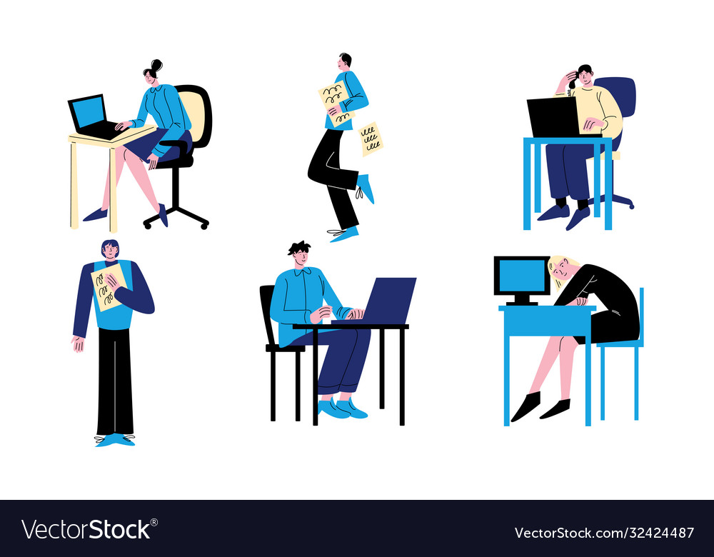 People working in office with computers Royalty Free Vector