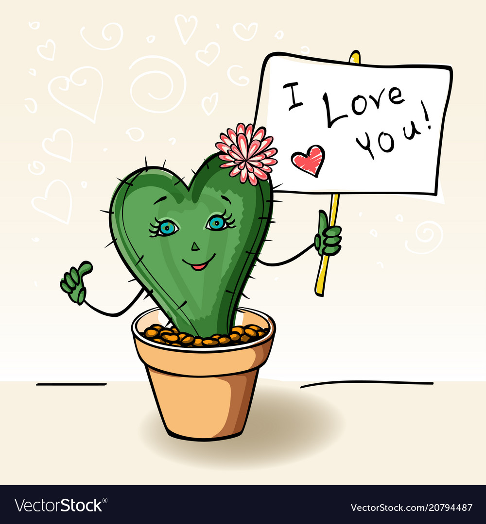 Postcard in love with a cactus in a pot Royalty Free Vector