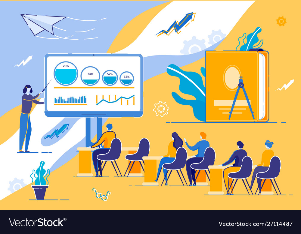 Teacher hold pointer explain lesson studying Vector Image
