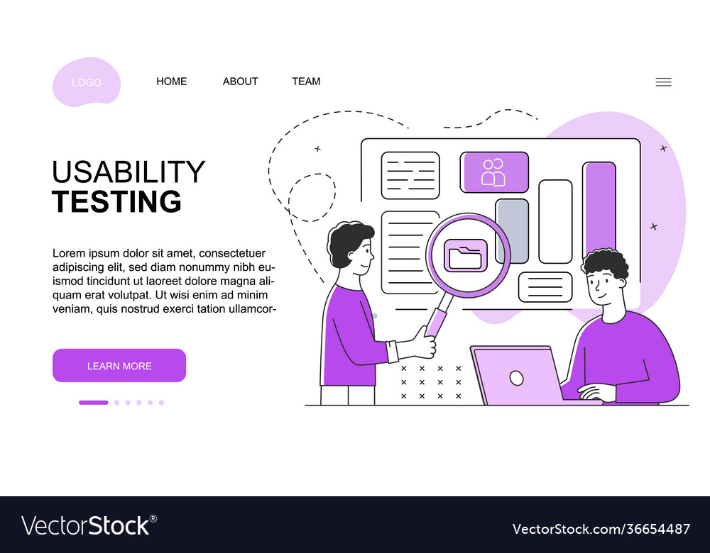 Two male characters are testing interface Vector Image