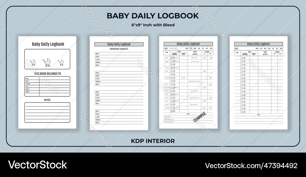 Baby daily log book kdp interior Royalty Free Vector Image