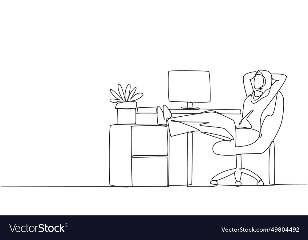 Continuous one line drawing arab woman sits Vector Image