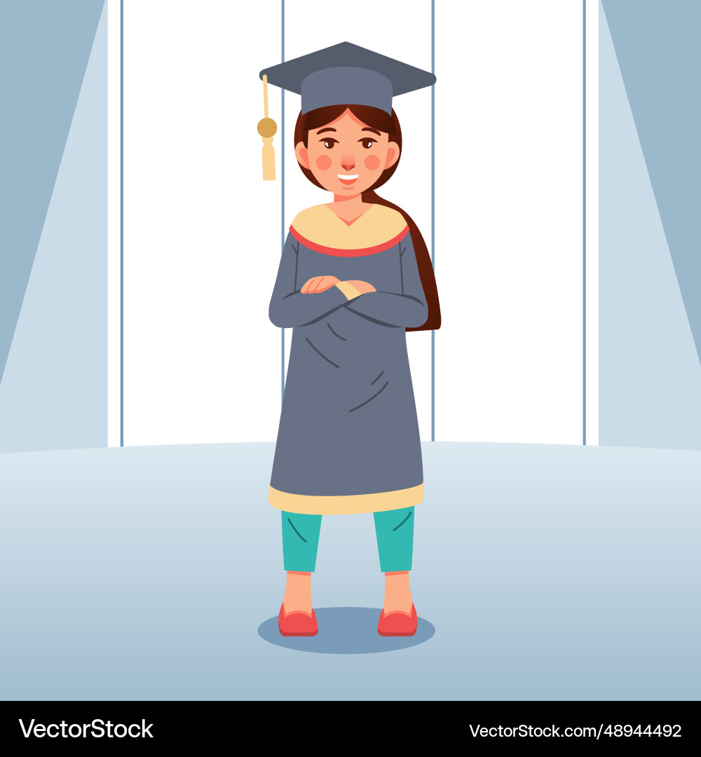 Girl graduate students standing on stage Vector Image