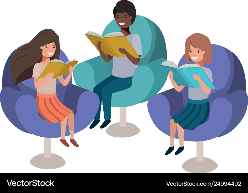 Group people sitting in sofa with book avatar Vector Image
