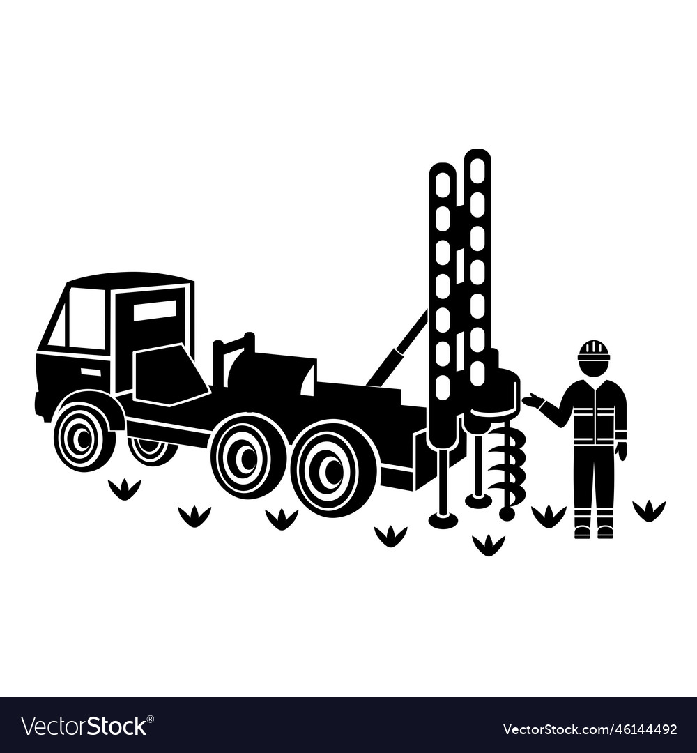 Icon of the car and drilling rig Royalty Free Vector Image