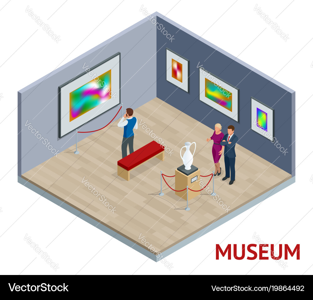 Isometric museum interior or art gallery concept Vector Image