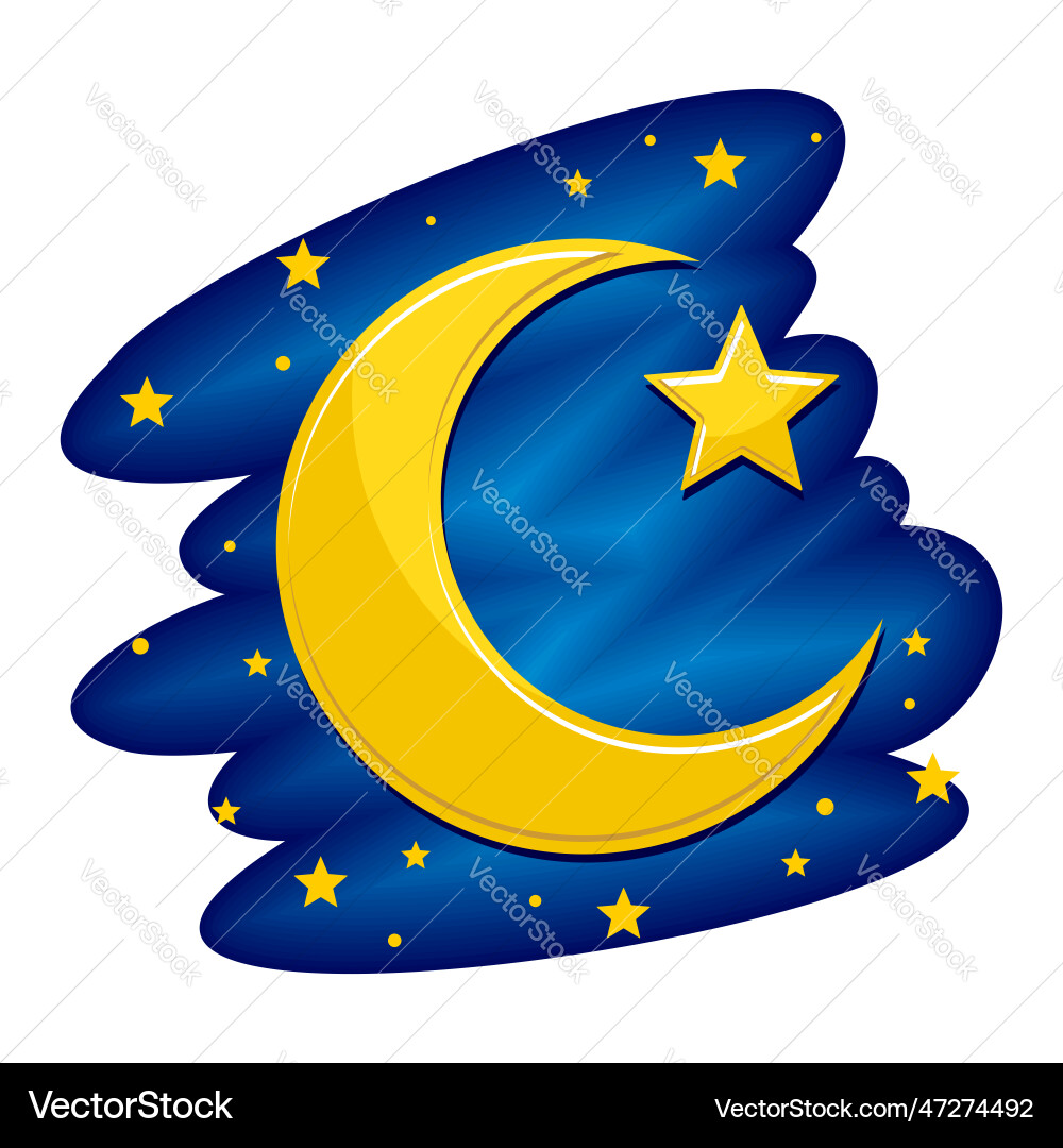 Moon and stars in night sky Royalty Free Vector Image