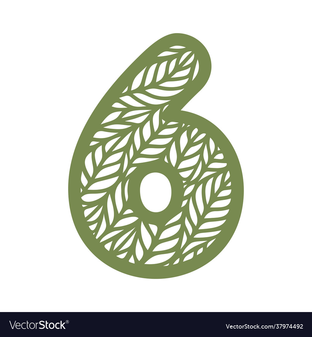 Number 6 six with leaf pattern Royalty Free Vector Image