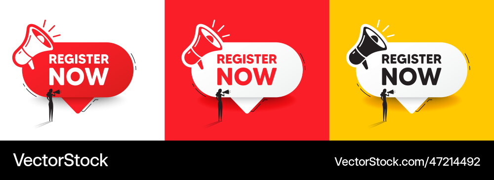 Register now tag free registration offer speech Vector Image