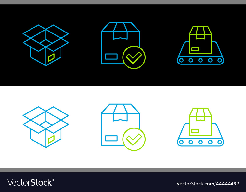 Set line conveyor belt with box unboxing Vector Image
