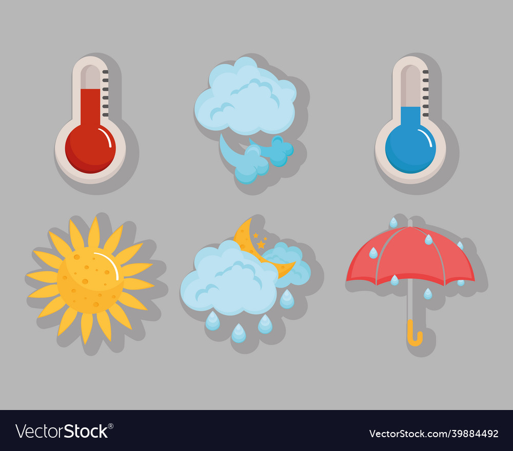 Six weather forecast icons Royalty Free Vector Image