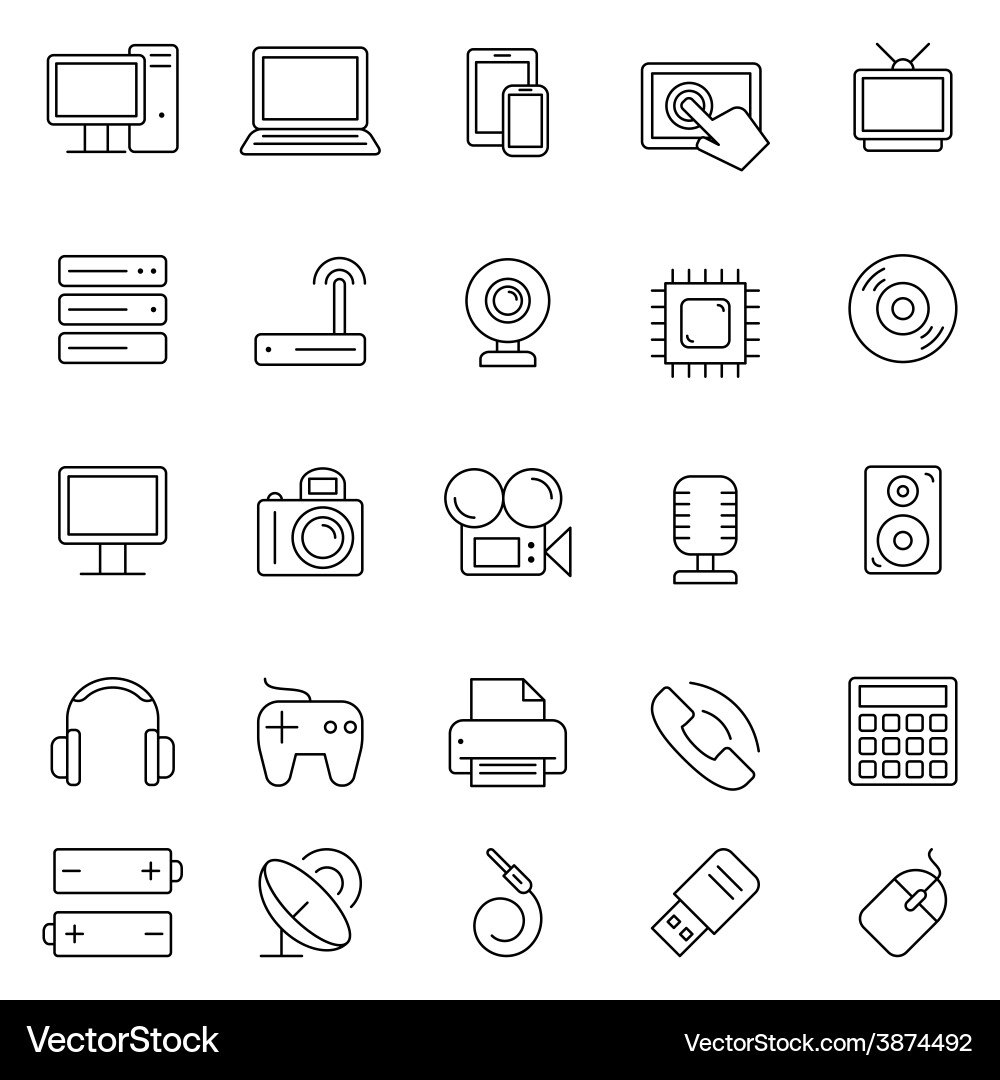 Thin Line Technology Icons Set Royalty Free Vector Image