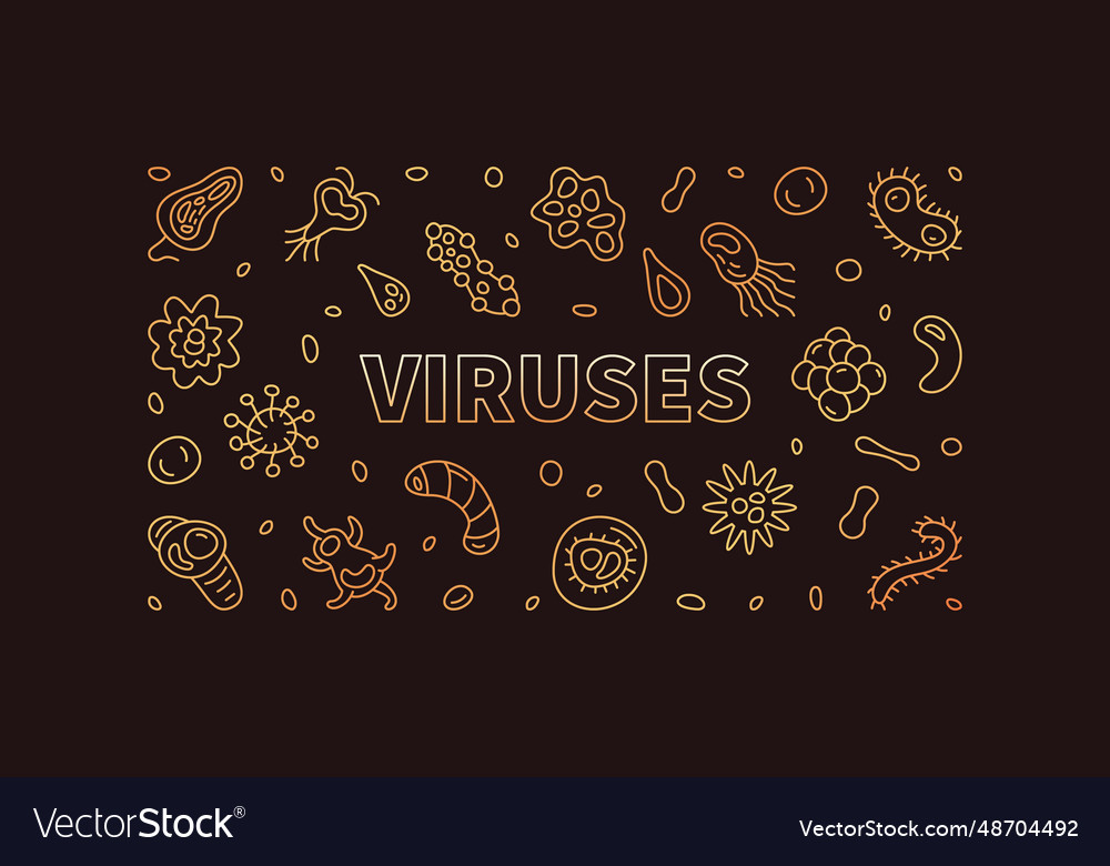 Viruses concept outline golden horizontal banner Vector Image Viruses concept outline golden horizontal banner Vector Image