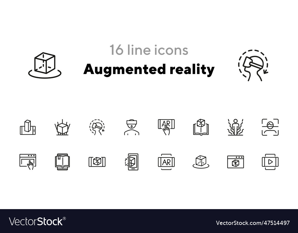 Augmented reality line icon set Royalty Free Vector Image