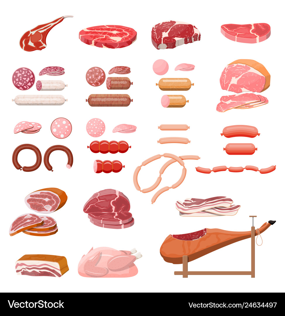 Collection of meat Royalty Free Vector Image - VectorStock