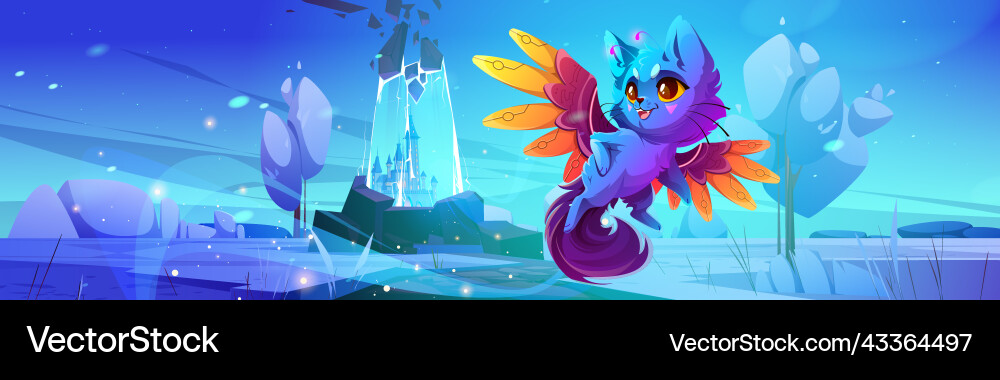 Cute monster on alien planet with magic portal Vector Image