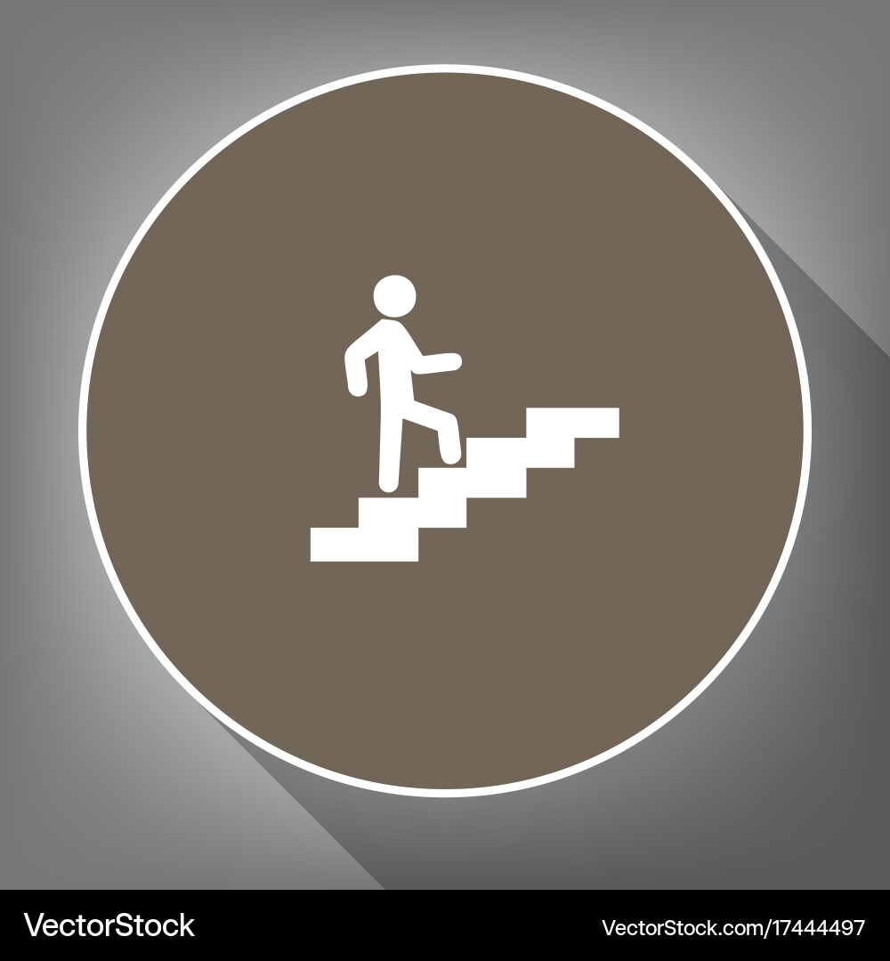 Man on stairs going up white icon Royalty Free Vector Image