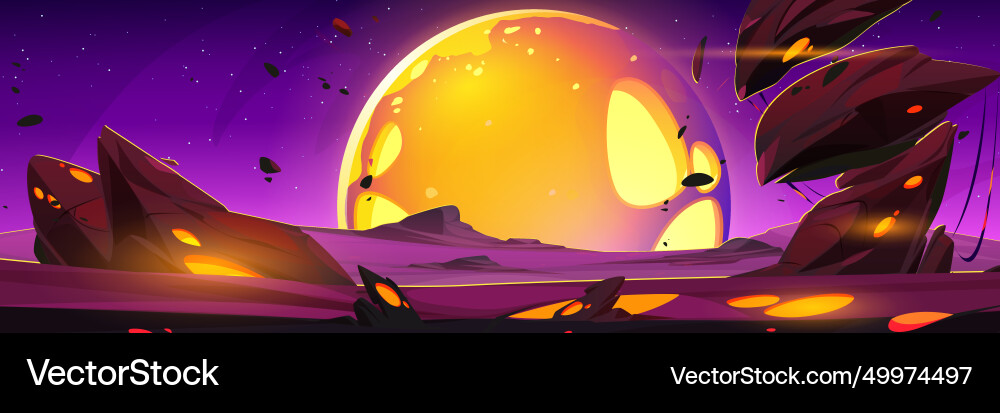 Purple alien landscape with planet ground surface Vector Image