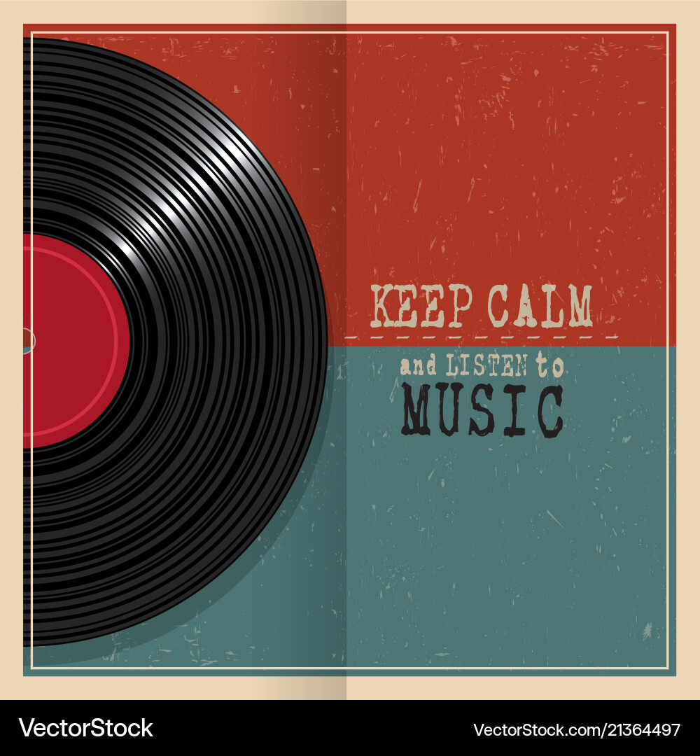 Retro grunge poster with vinyl disk record Vector Image