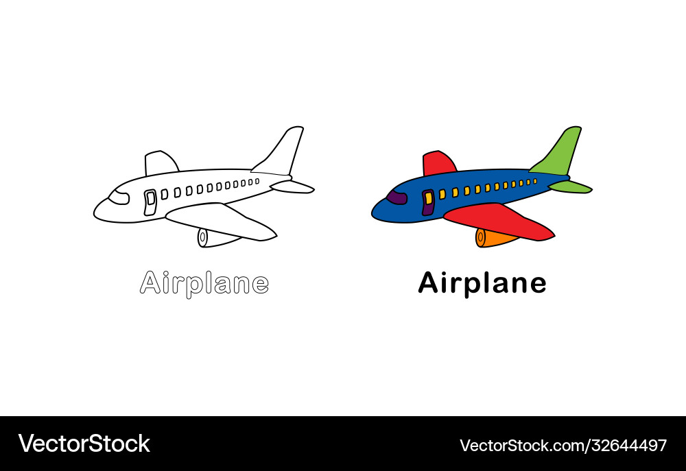 Simple airplane coloring books learn colors Vector Image