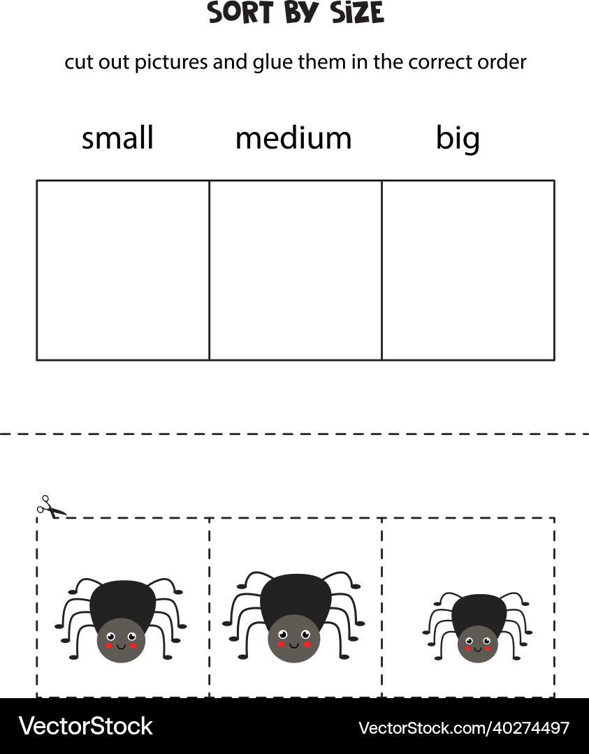 Sort pictures by size educational worksheet Vector Image