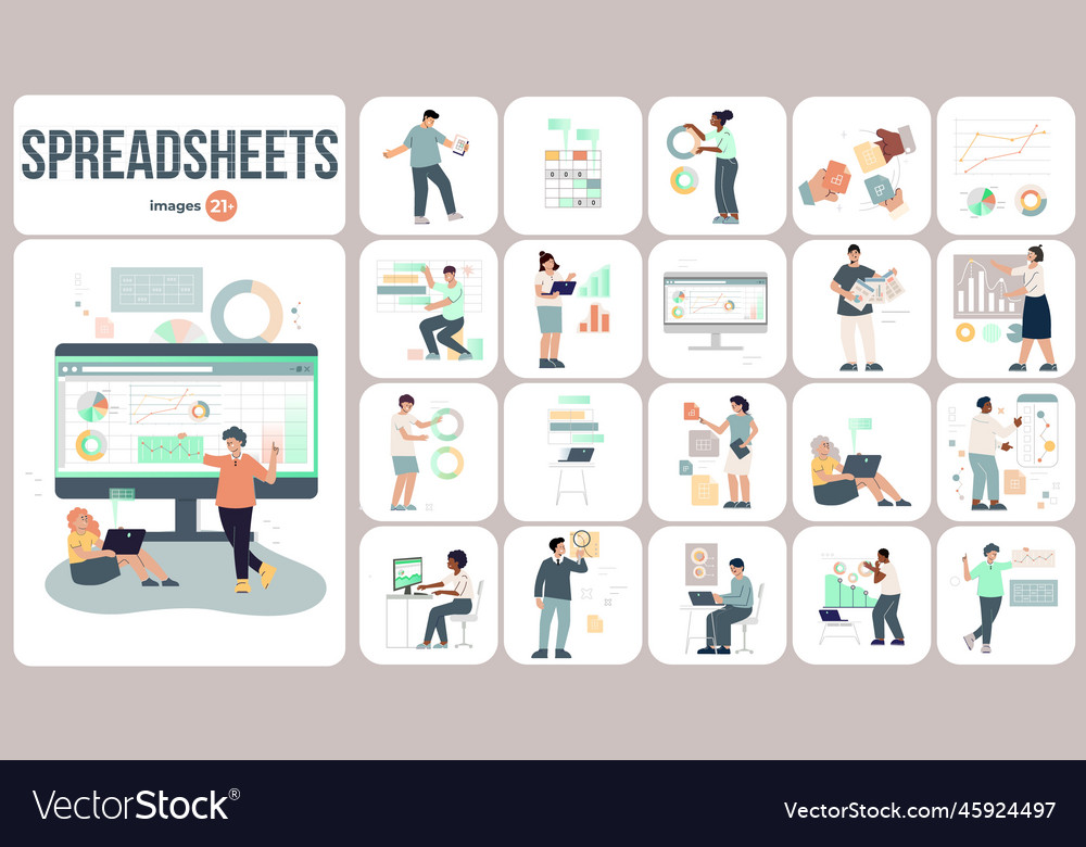 Spreadsheets flat composition Royalty Free Vector Image