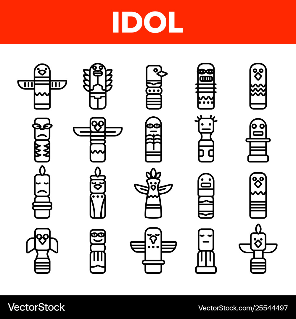Tribal ancient idols linear icons set Royalty Free Vector